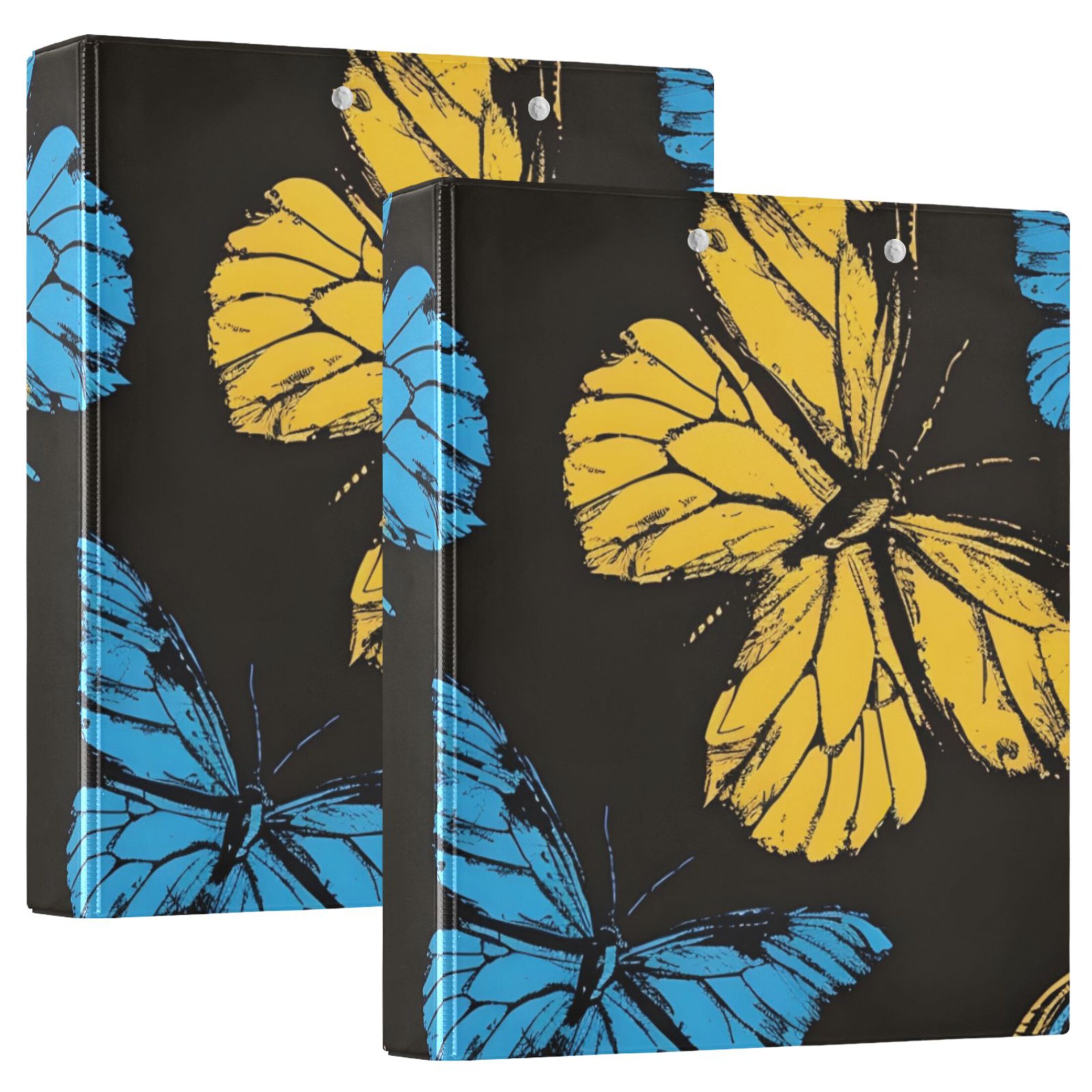 Blue Yellow Butterflies 3 Ring Hardcover Binders 1.5" Round Rings for ...