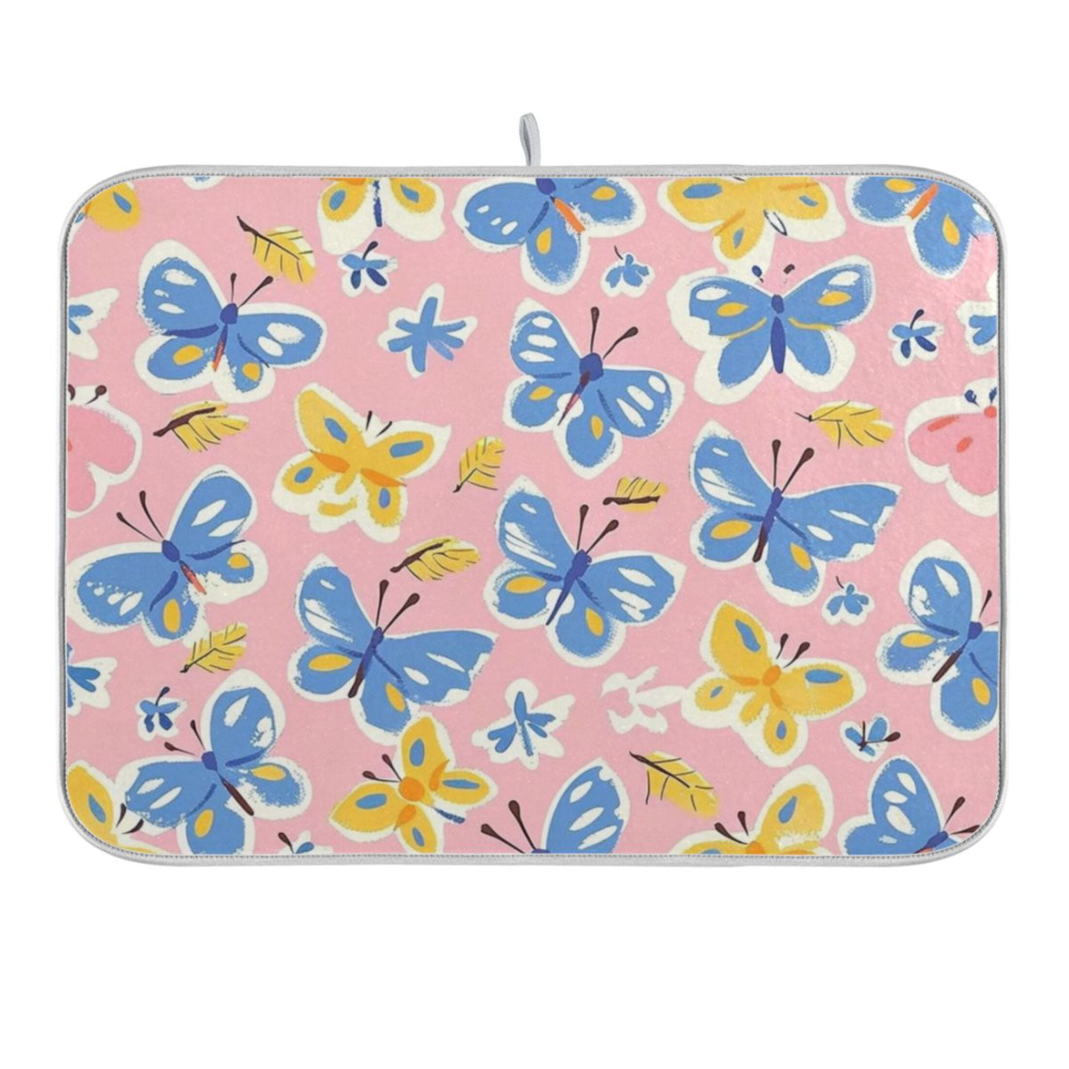 Blue and Yellow Butterflies Dish Drying Mat for Kitchen Counter 16x18 ...