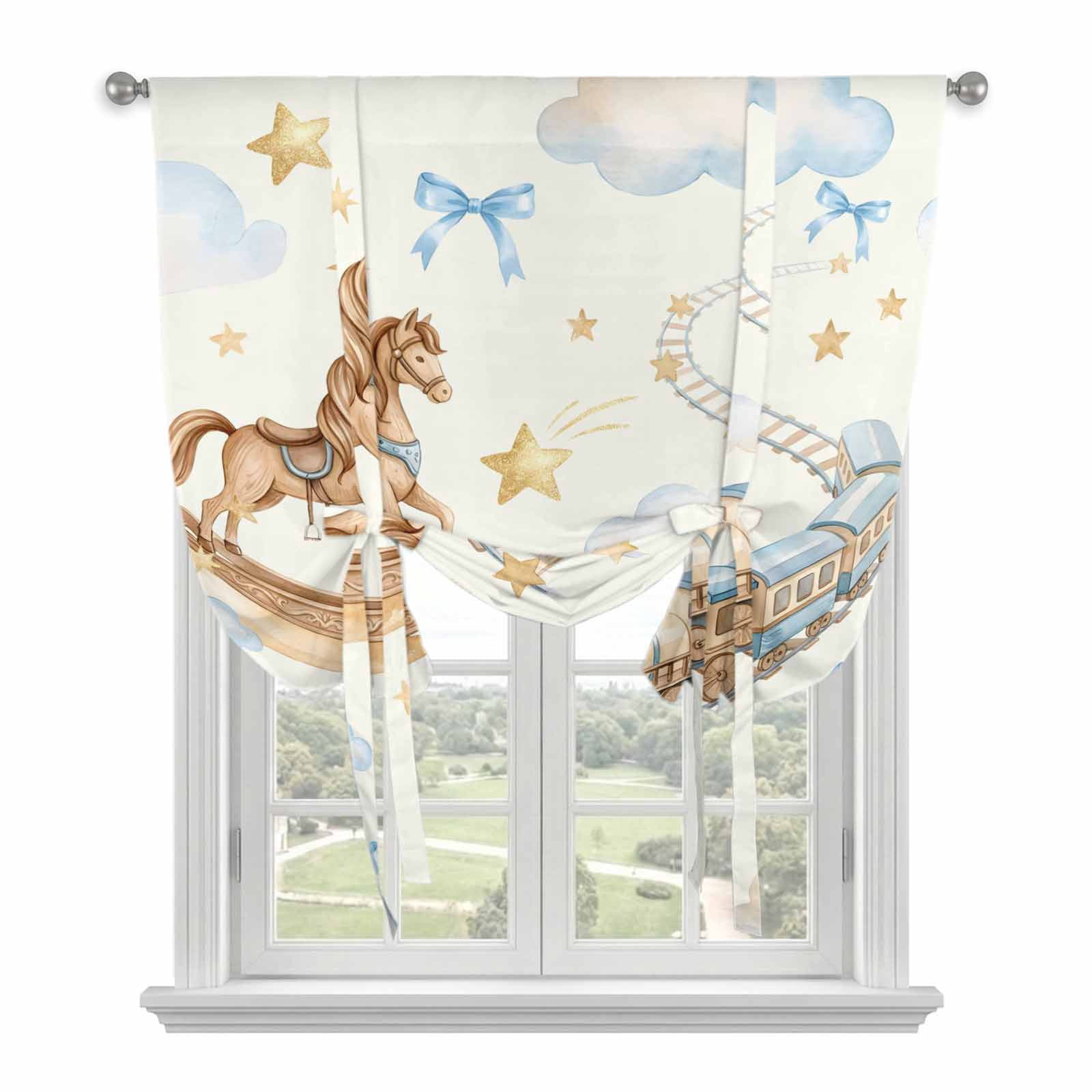 Blue Yellow Cartoon Tie Up Curtains for Window, Thermal Insulated ...