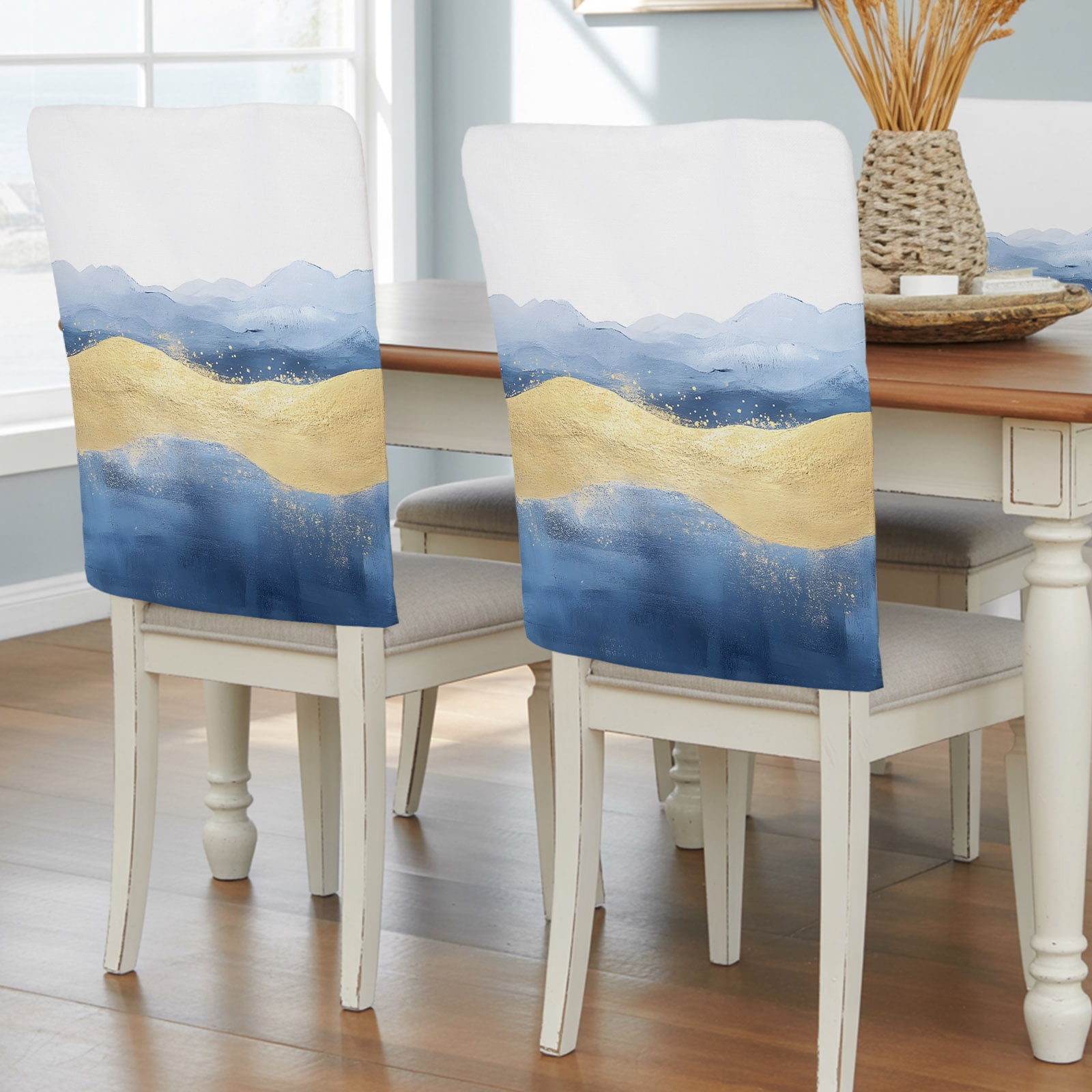 Blue Yellow Chair Back Covers, Modern Abstract Art Waves Removable ...
