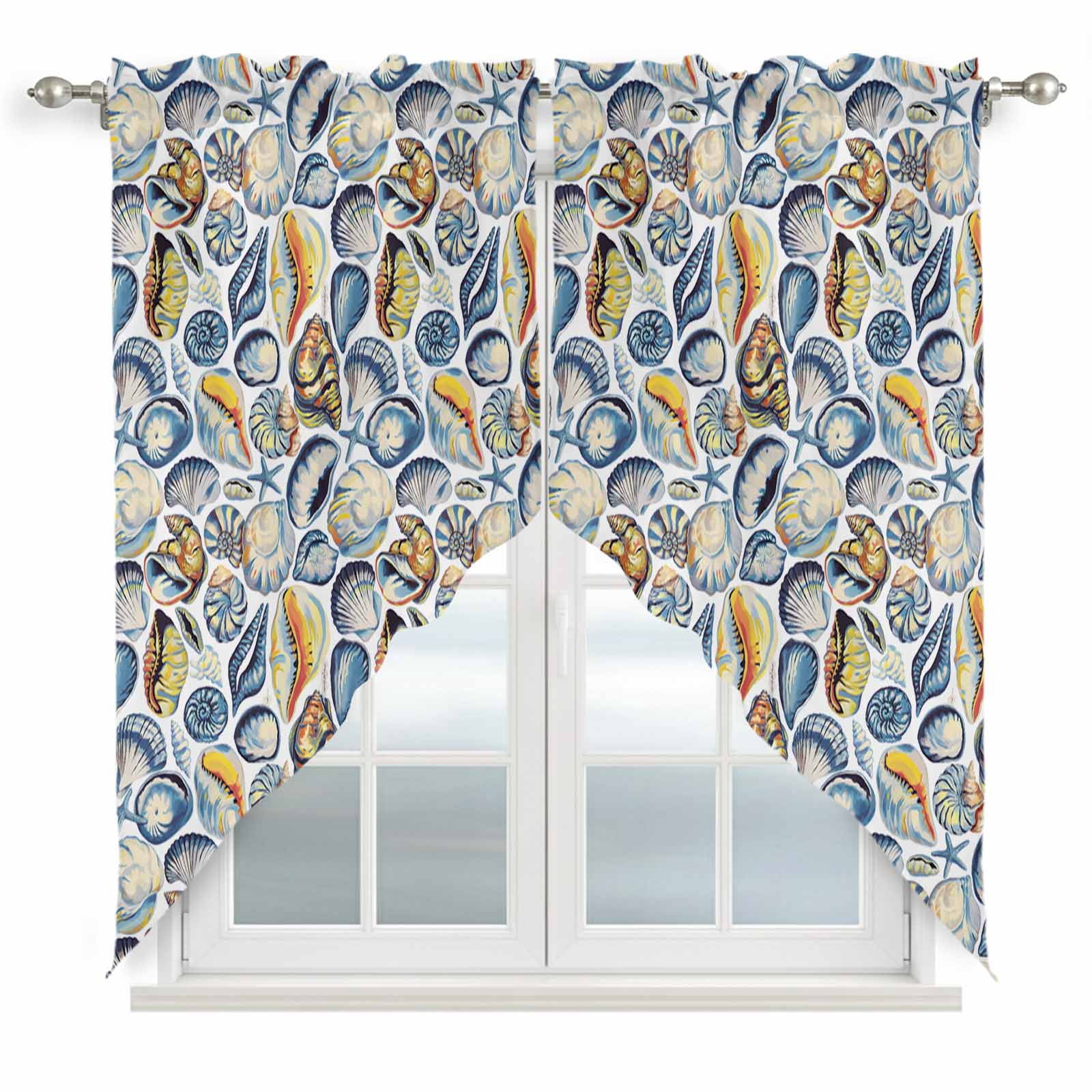 Blue Yellow Coastal Swag Curtains Summer Shell Starfish Ocean Swag ...