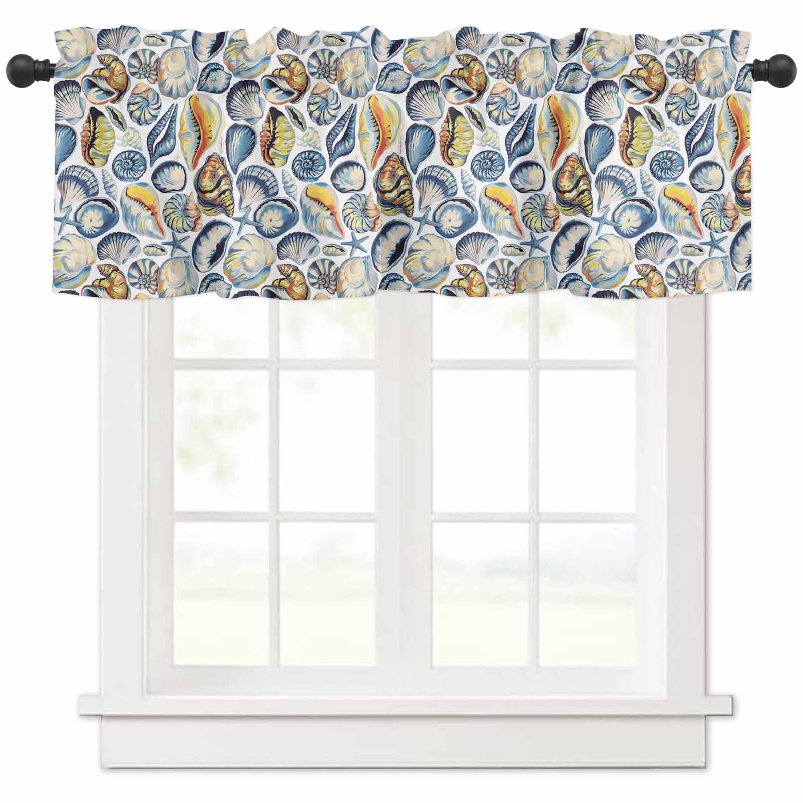 Blue Yellow Coastal Valances for Windows Farmhouse Kitchen Curtains ...