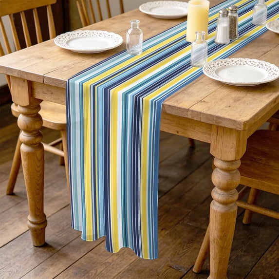 Blue Yellow Colorful Stripes 4.5ft Cheesecloth Table Runner for Dining ...