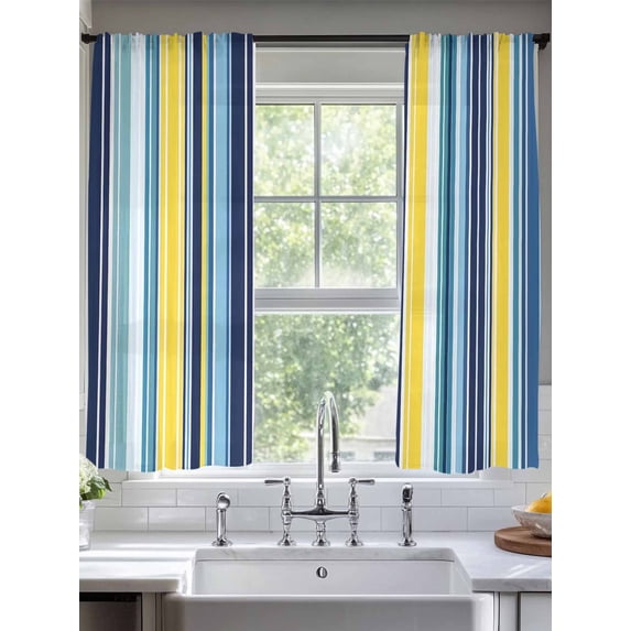 Blue Yellow Colorful Stripes Sheer Curtains 72 Inches Long 2 Panels ...