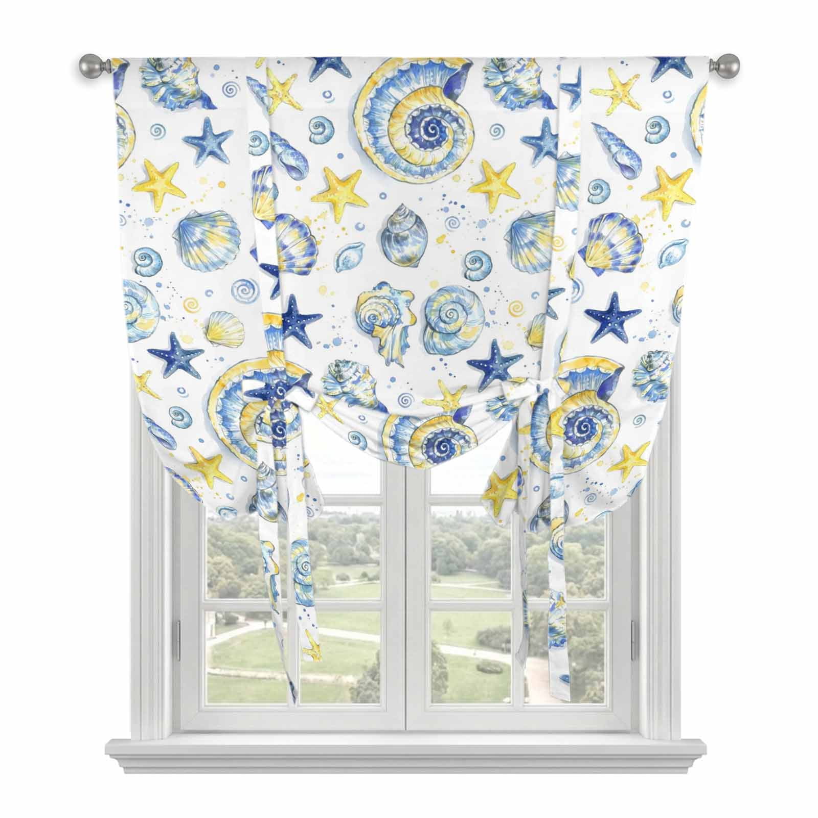 Blue Yellow Conch Tie Up Curtains for Window, Thermal Insulated Balloon ...