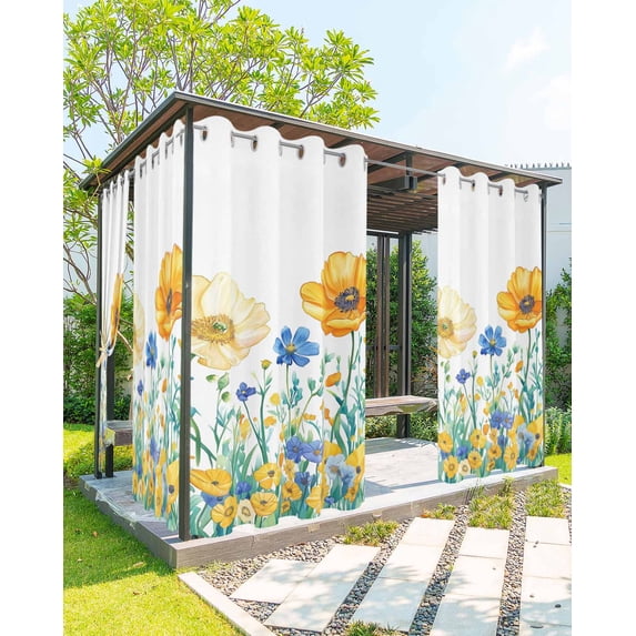 Blue Yellow Cosmos Outdoor Curtains for Patio, Watercolor Flowers ...