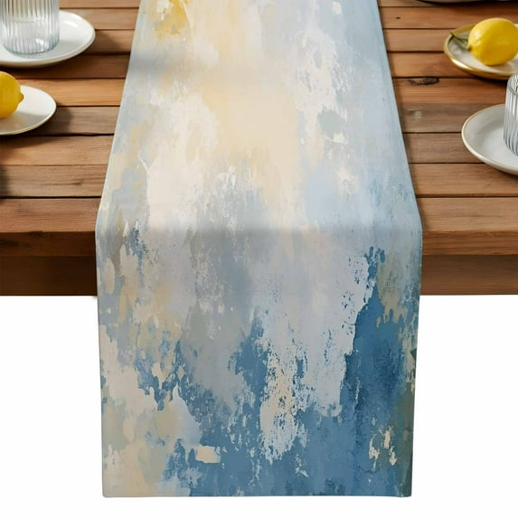 Blue Yellow Cotton Linen Table Runner for Dining Kitchen, Modern ...