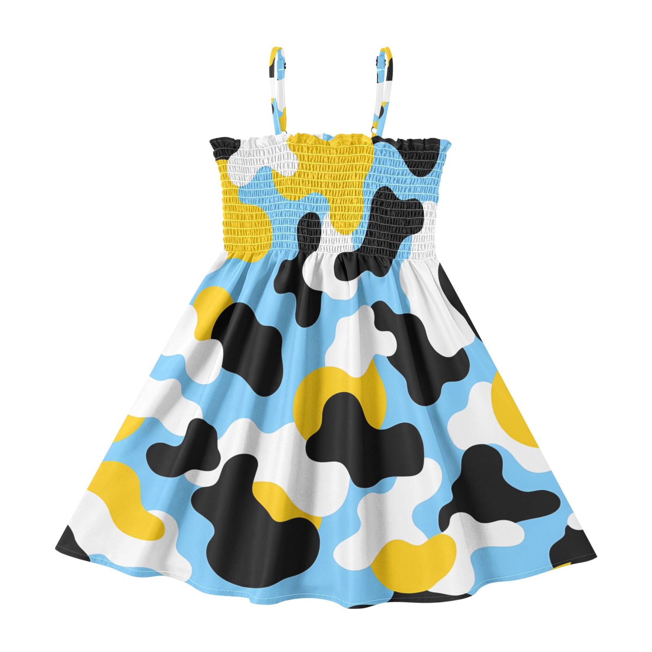 Blue Yellow Cow Pattern Girls' Casual Dresses 2Y-8Y Sleeveless Ruffle ...