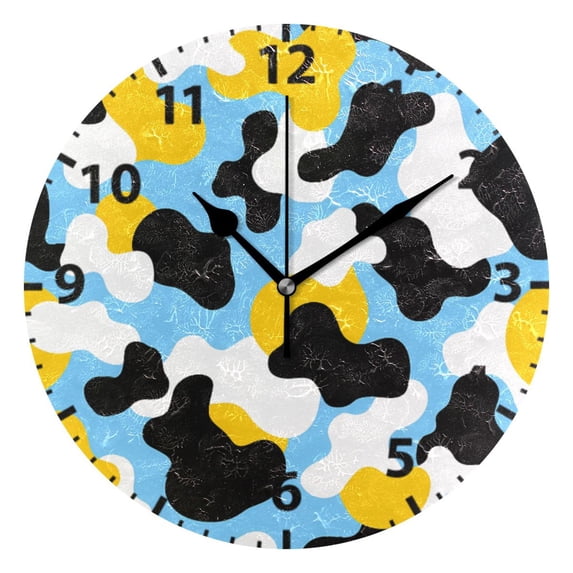 Blue Yellow Cow Pattern Wall Clock 10in Round Artistic Oil Painting ...