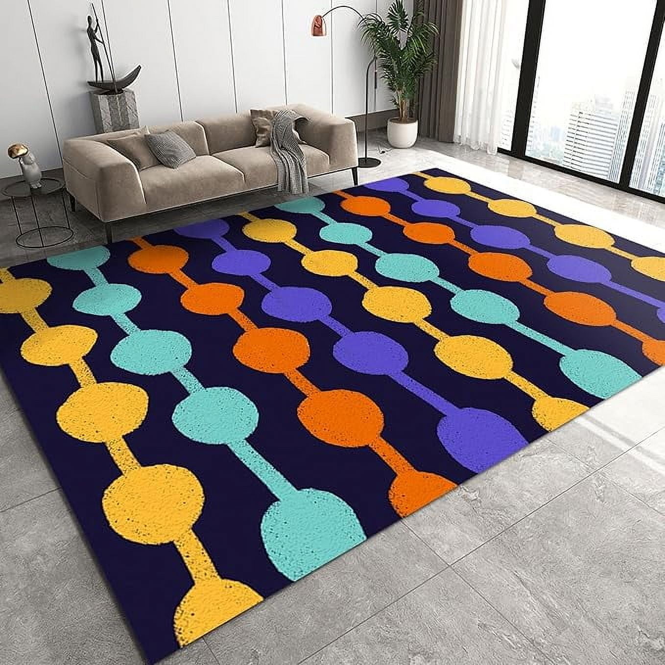 Blue Yellow Dots Area Rugs, Modern Watercolor Minimalism Non-slip ...