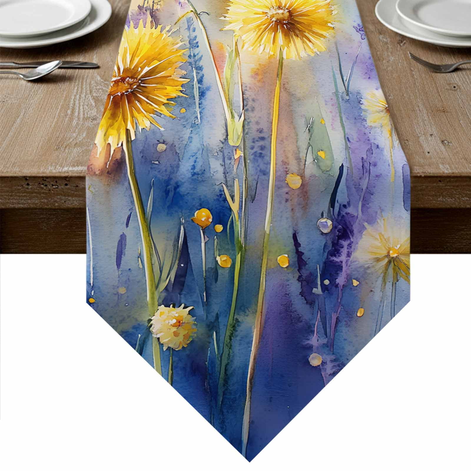 Blue Yellow Dragonfly Table Runner Linen Burlap Table Runner 36 Inches ...