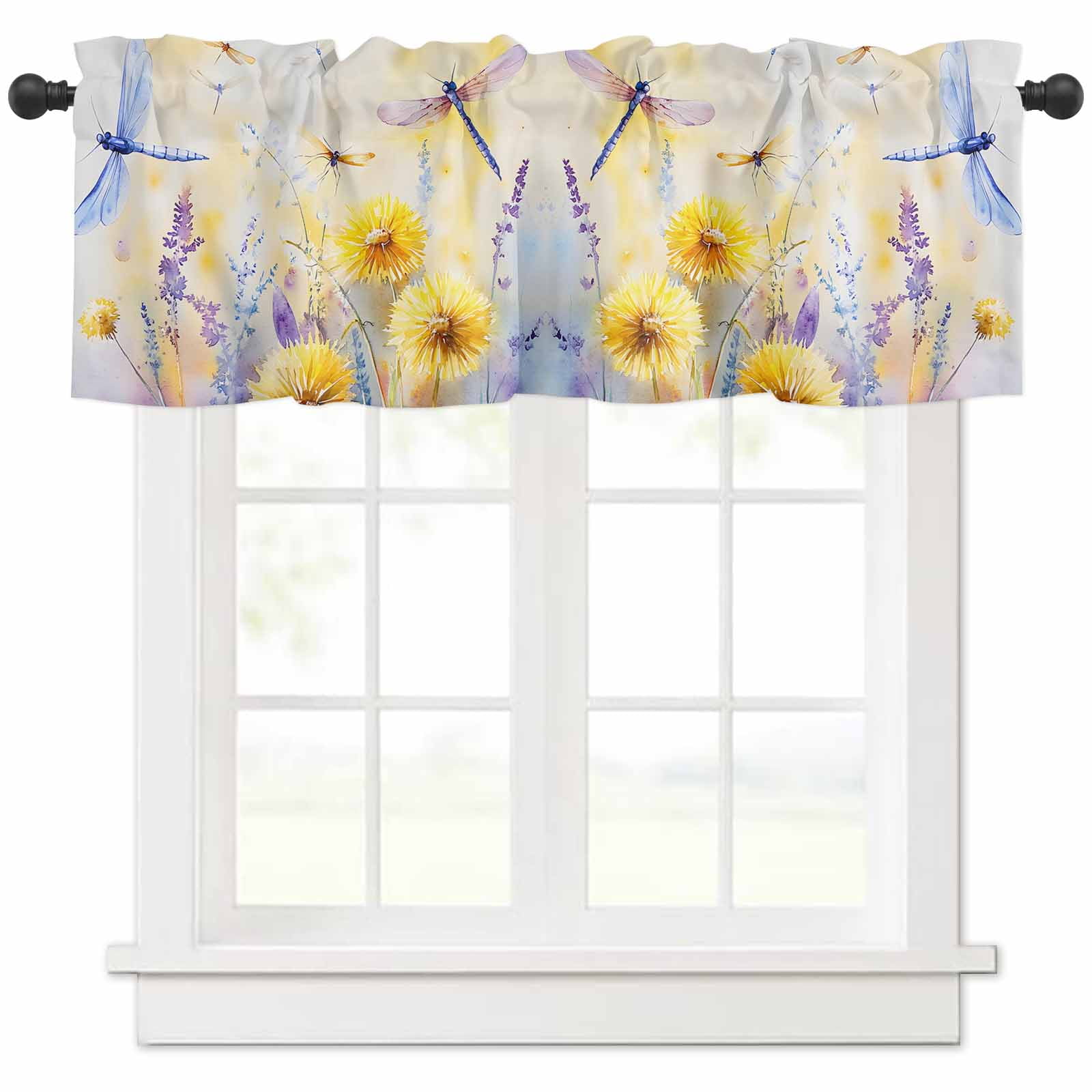 Blue Yellow Dragonfly Valances for Windows Farmhouse Kitchen Curtains ...
