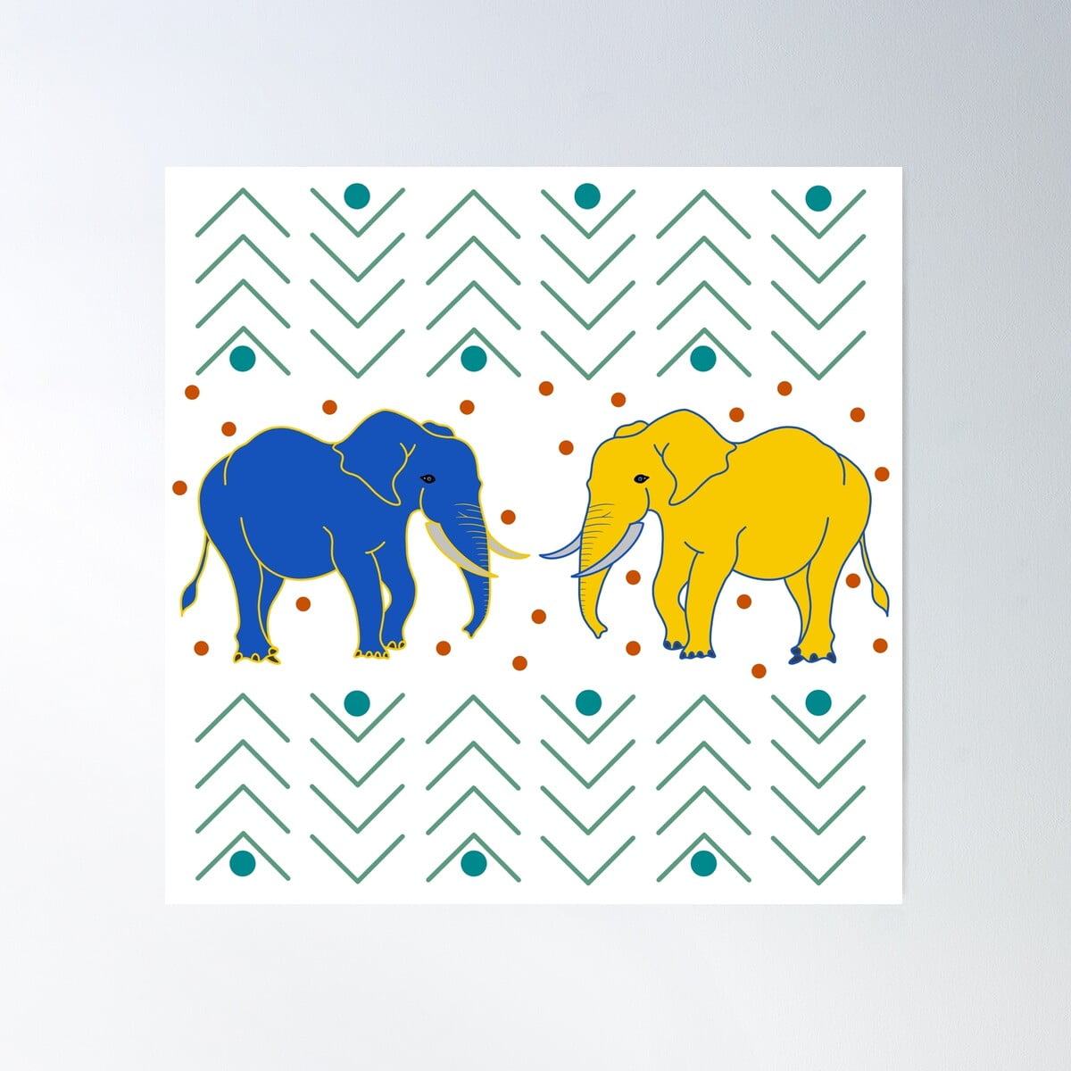 Blue & Yellow Elephants Poster Wall Art, Modern Wall Decor For Living ...