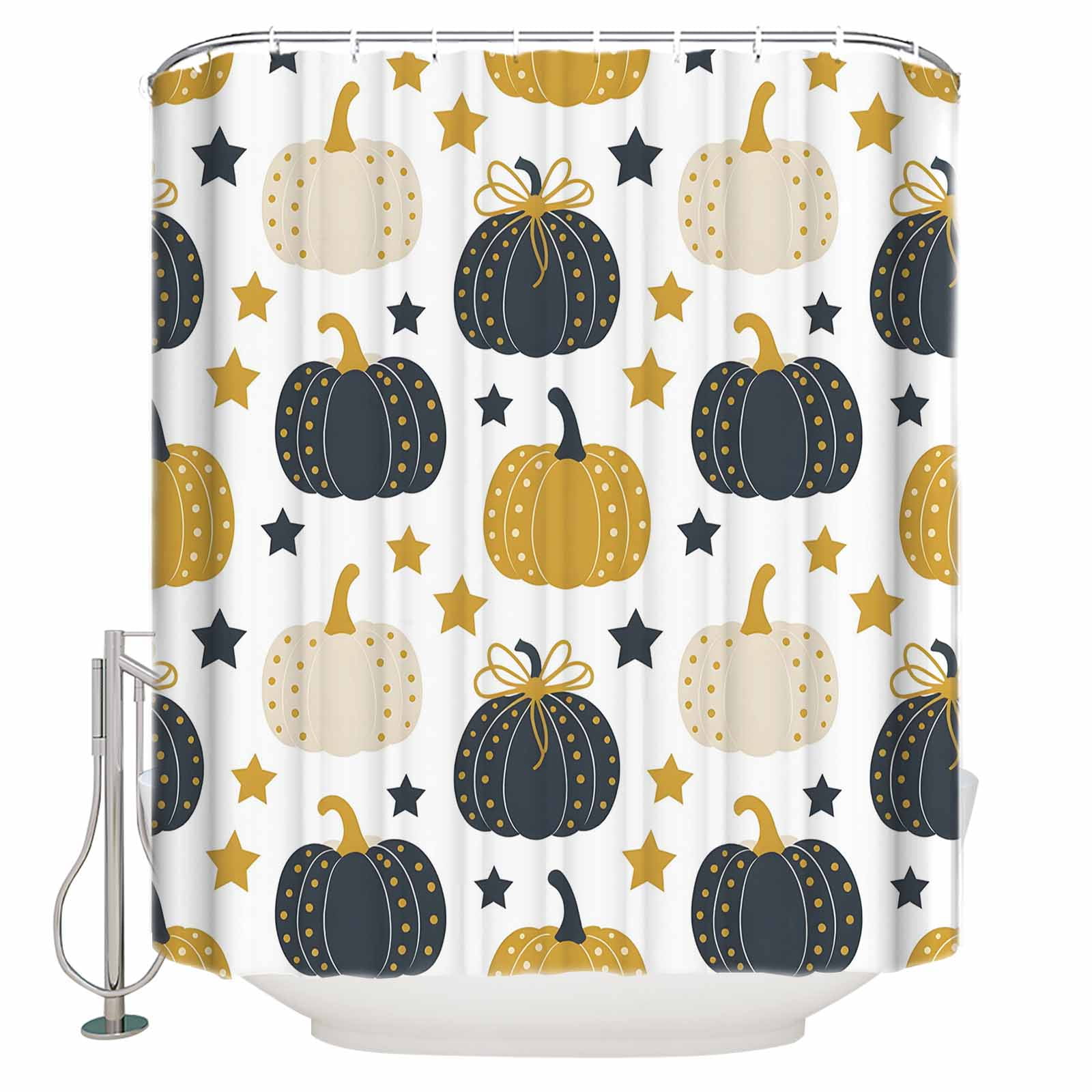 Blue Yellow Fall Bathroom Shower Curtains with 12 Hooks Polyester ...