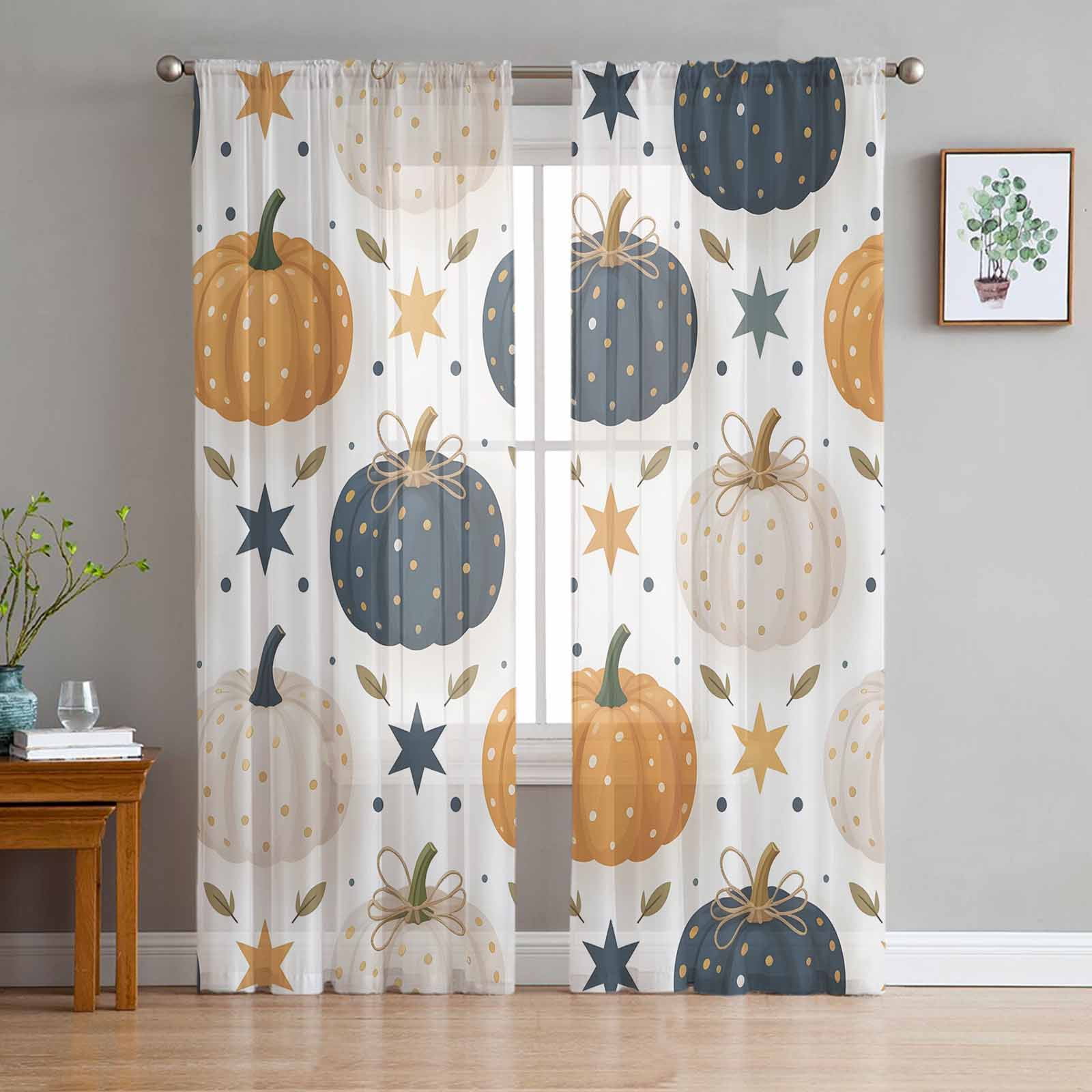 Blue Yellow Fall Sheer Curtains 72 Inches Long 2 Panels Set, Window ...