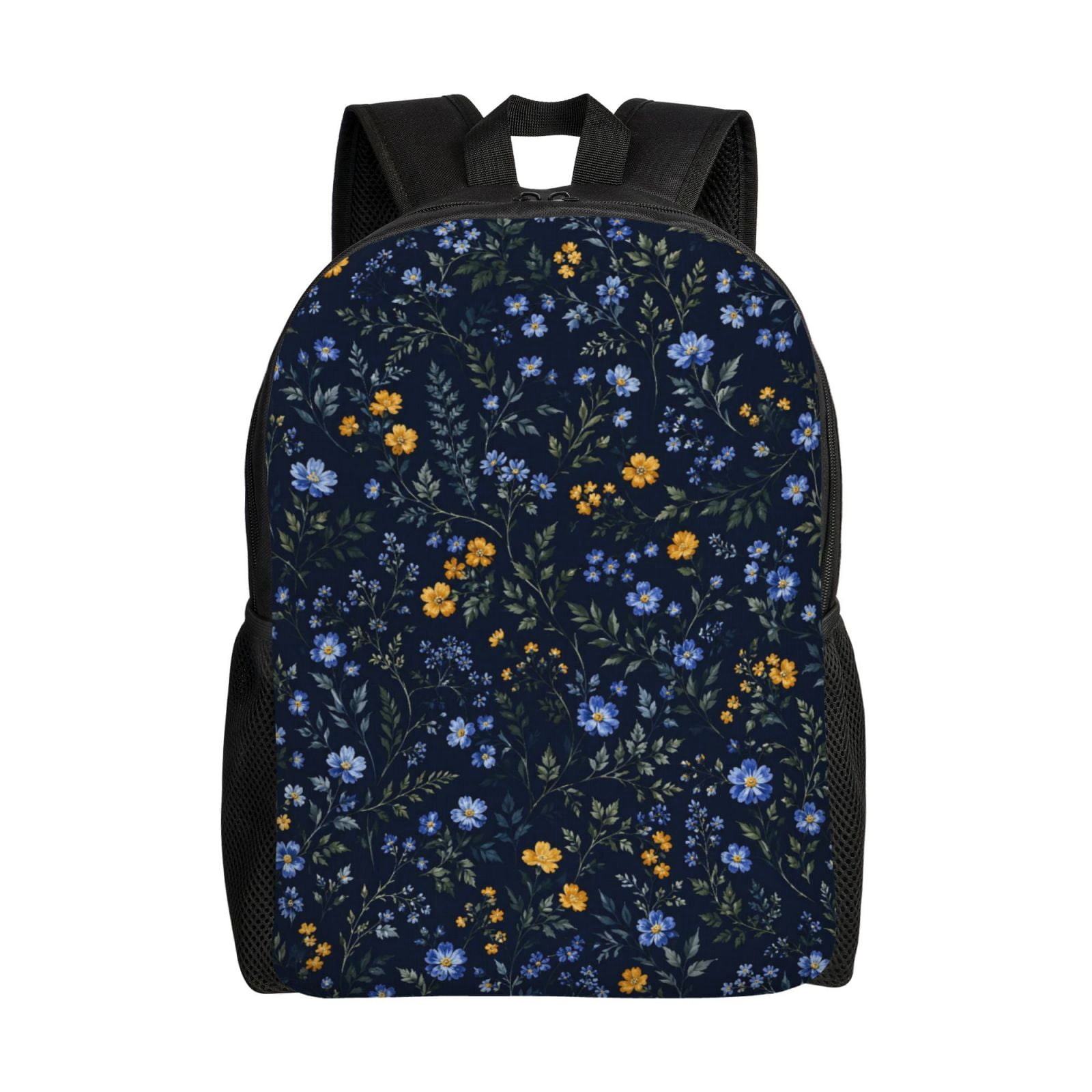 Blue Yellow Floral Backpack Full Front Print Travel Laptop Bag for Men ...