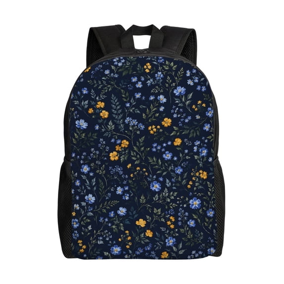 Blue Yellow Floral Backpack Full Front Print Travel Laptop Bag for Men ...