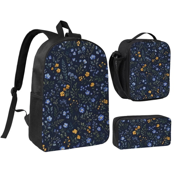 Blue Yellow Floral Backpack Set 3pc Including Backpack, Lunch Bag and ...