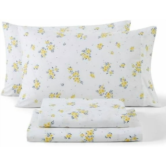 Blue & Yellow Floral Bed Sheets - 4 Piece Bed Sheet Set - Wrinkle ...