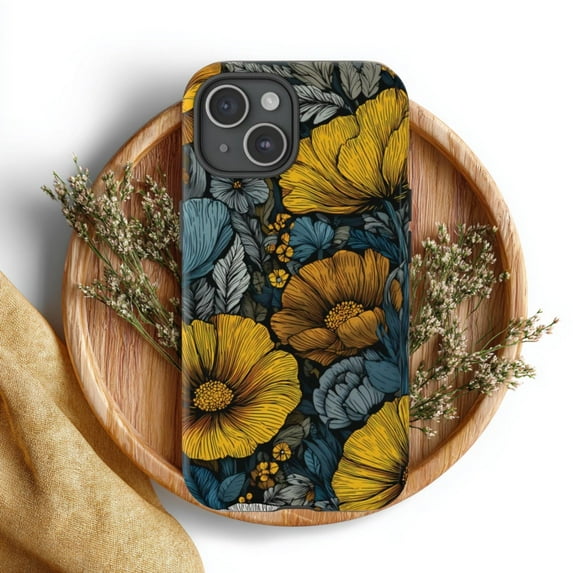 Blue Yellow Floral Case With Soft Pastel Botanical Garden Pattern for ...