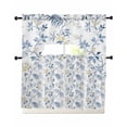 Blue Yellow Floral Kitchen Curtains Sets 24 Inch Length with Valance ...