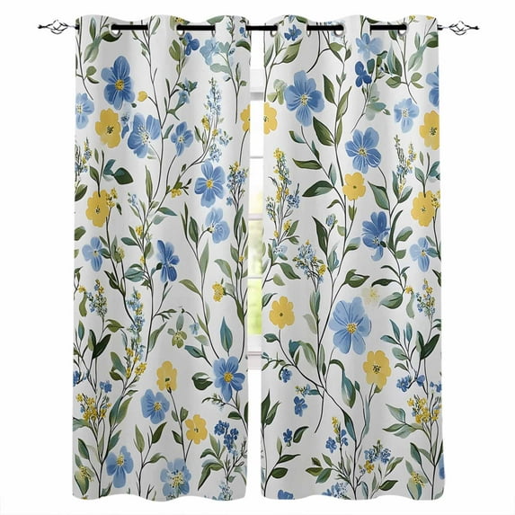 Blue Yellow Floral Spring Blackout Curtains 54 Inches Long, Summer ...