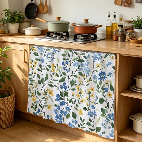 Blue Yellow Floral Spring Cabinet Curtains 35''x35'', Green Pastoral ...