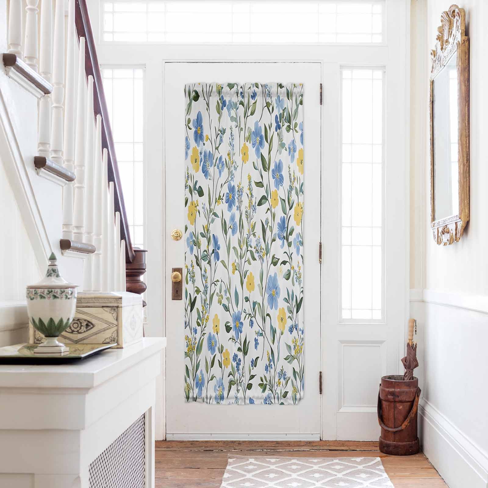 Blue Yellow Floral Spring Door Curtains for Door Window, French ...