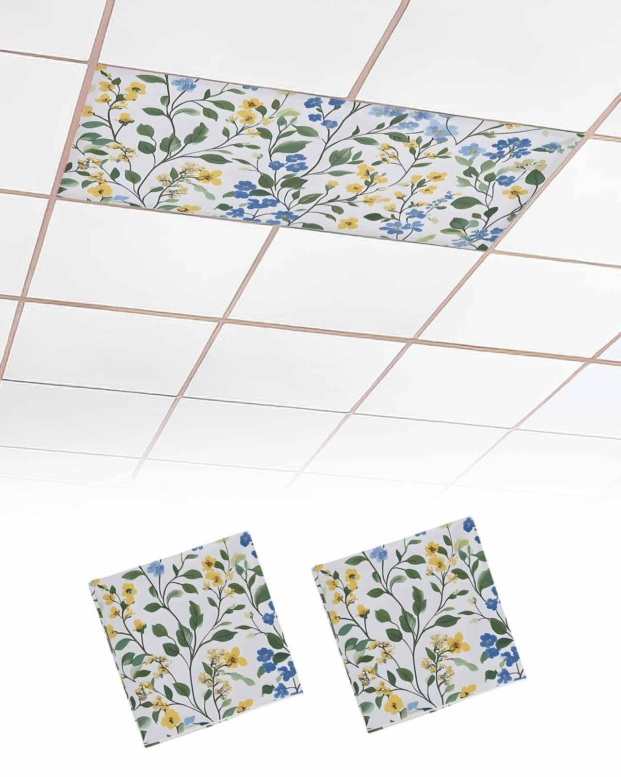 Blue Yellow Floral Spring Fluorescent Light Covers for Ceiling Lights ...