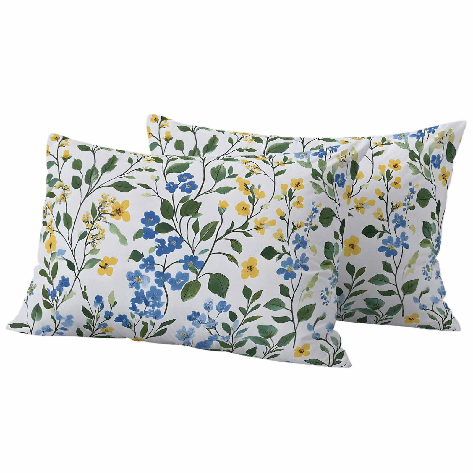 Blue Yellow Floral Spring Outdoor Pillow Covers 20"x12" Set of 2 ...