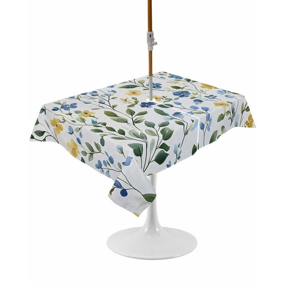 Blue Yellow Floral Spring Rectangle Outdoor Tablecloth, Waterproof ...