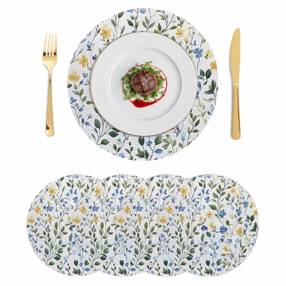 Blue Yellow Floral Spring Round Placemats Set of 4,Braided ...