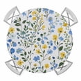 Blue Yellow Floral Spring Round Tablecloth for 45-54 Inch Tables,Fitted ...