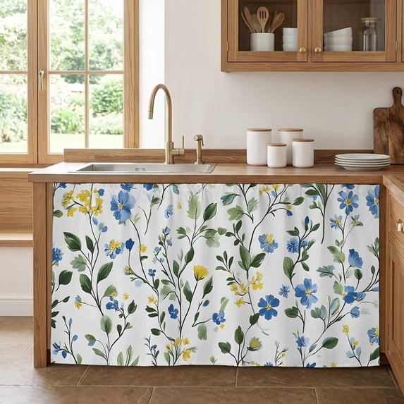 Blue Yellow Floral Spring Sink Skirt Curtain 32''x55'',Summer Botanical ...