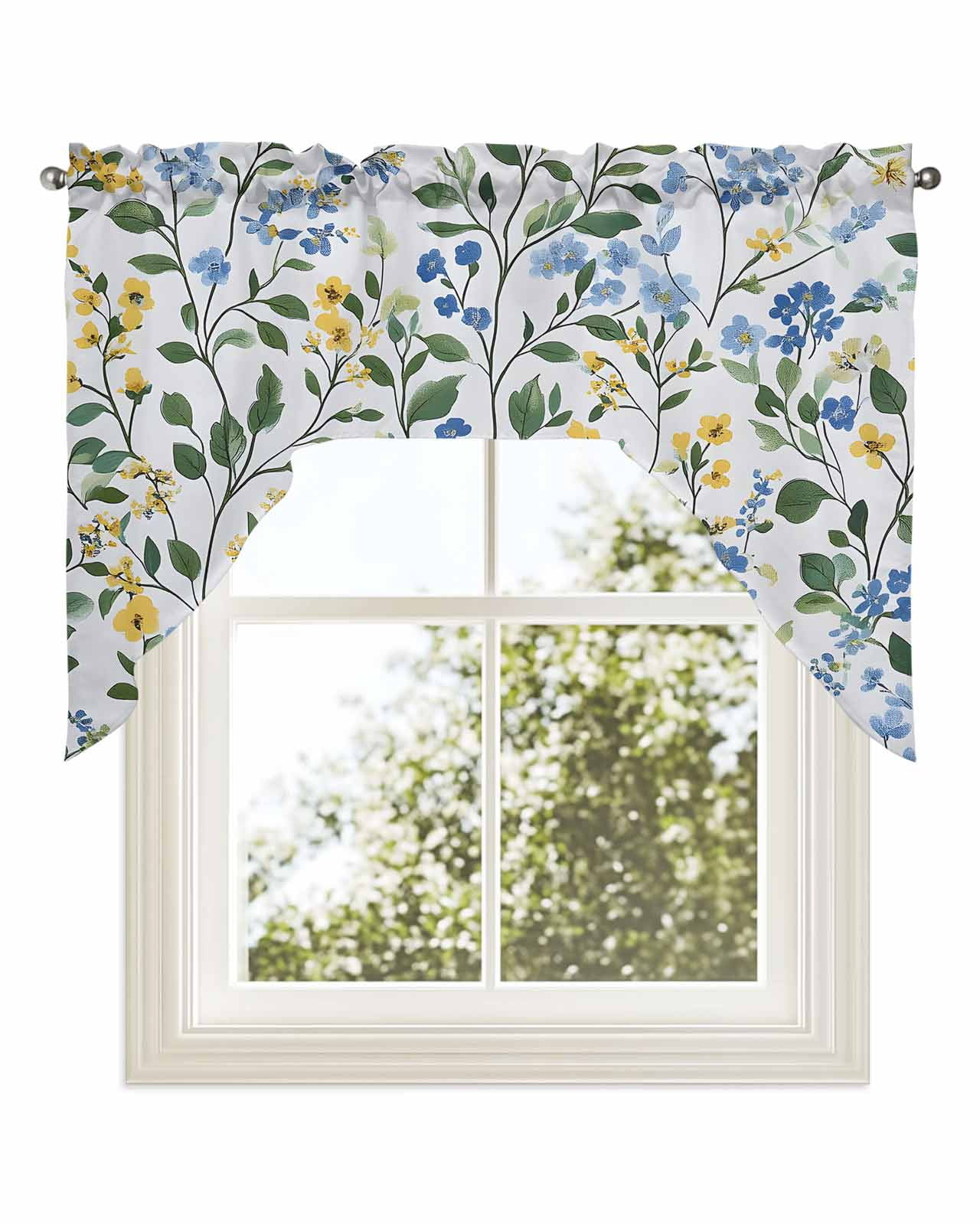 Blue Yellow Floral Spring Swag Valance for Windows 56'' x 36'', Green ...