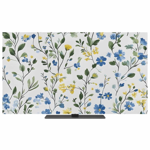 Blue Yellow Floral Spring TV Dust Cover,Stretchable TV Screen Desktop ...
