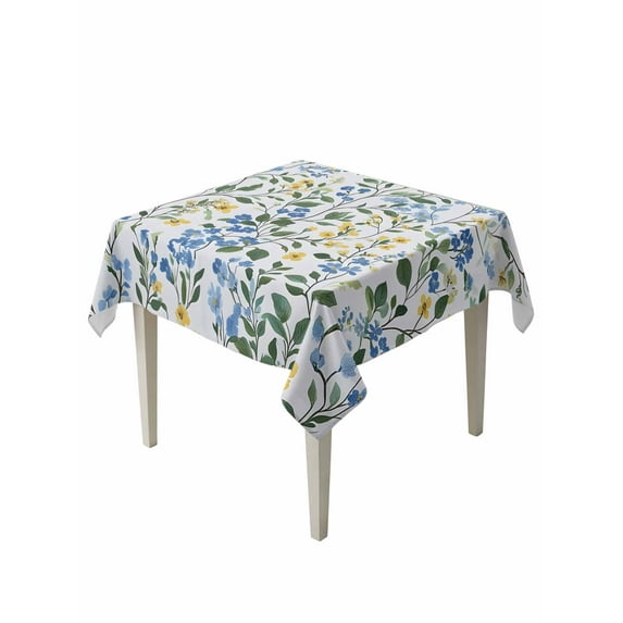 Blue Yellow Floral Spring Table Cloth, Green Pastoral Summer Botanical ...