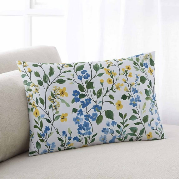 Blue Yellow Floral Spring Throw Pillow Covers, Green Pastoral Summer ...