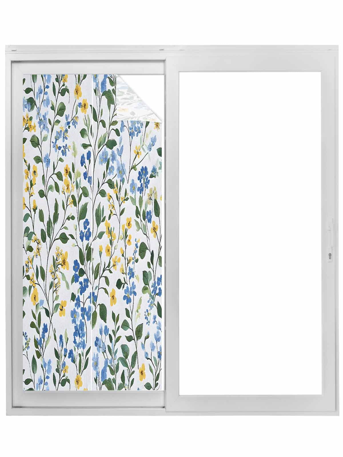 Blue Yellow Floral Spring Window Privacy Film, Green Pastoral Summer ...