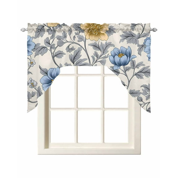 Blue Yellow Floral Swag Valance and Tier Curtains Set Vintage Plant ...