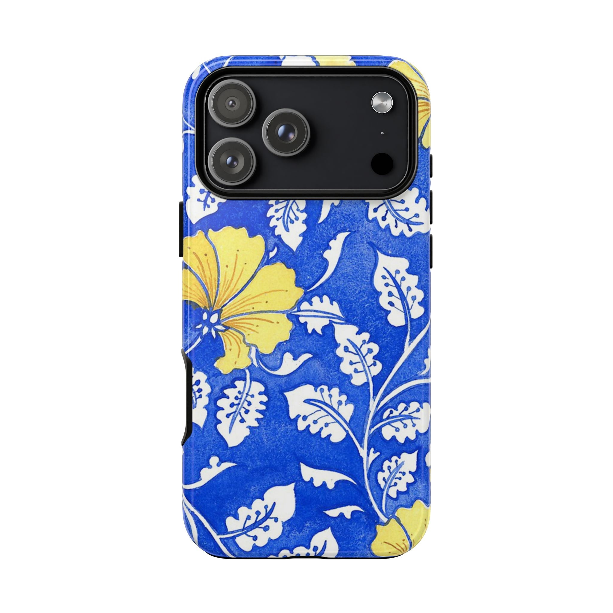 Blue Yellow Floral Tough Phone Case for iPhone 7 to 17 Pro Max, Glossy ...