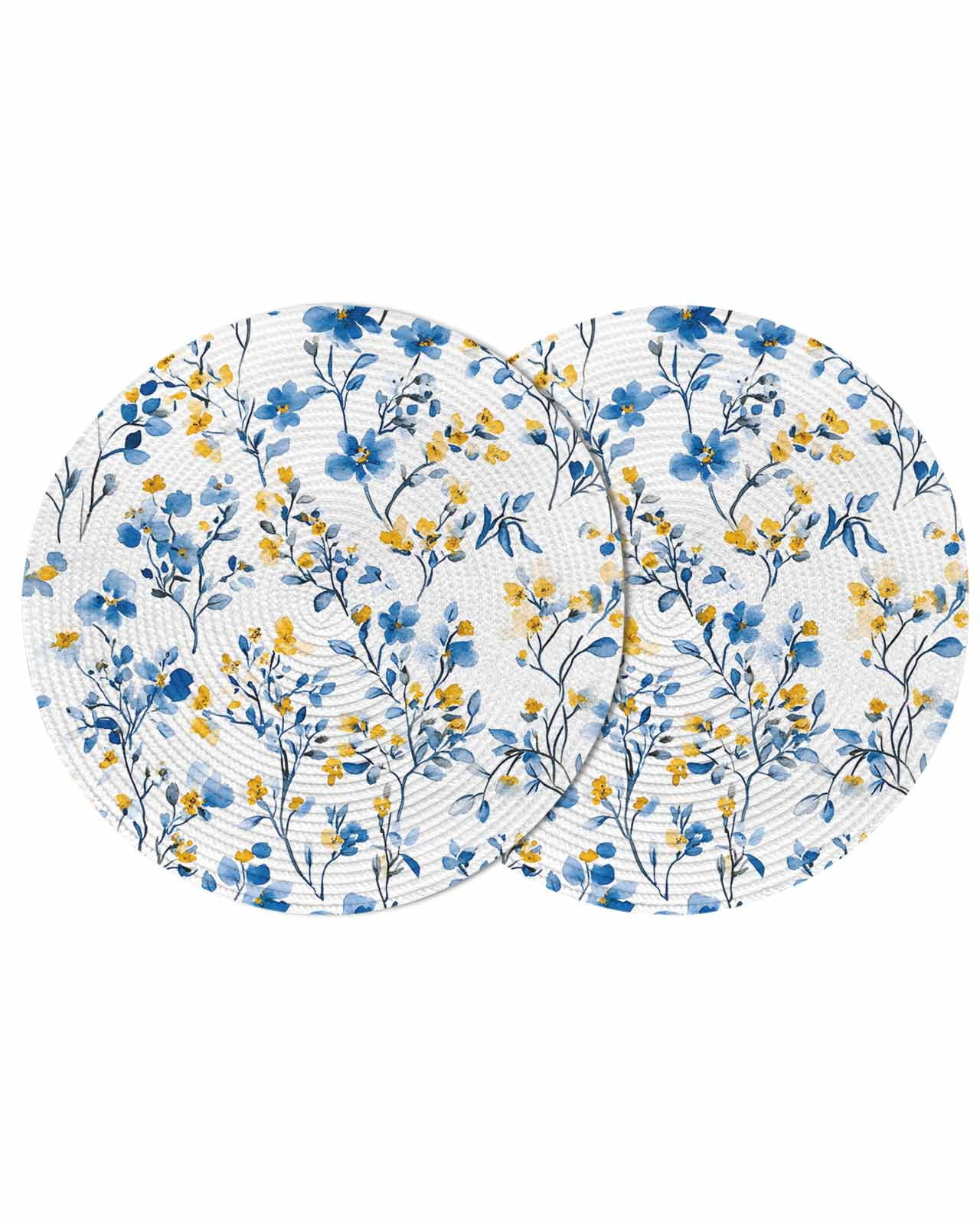 Blue Yellow Florl Print Round Table Placemats set of 2, Rustic Wild ...