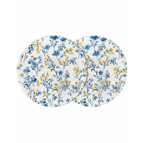 Blue Yellow Florl Print Round Table Placemats set of 2, Rustic Wild ...