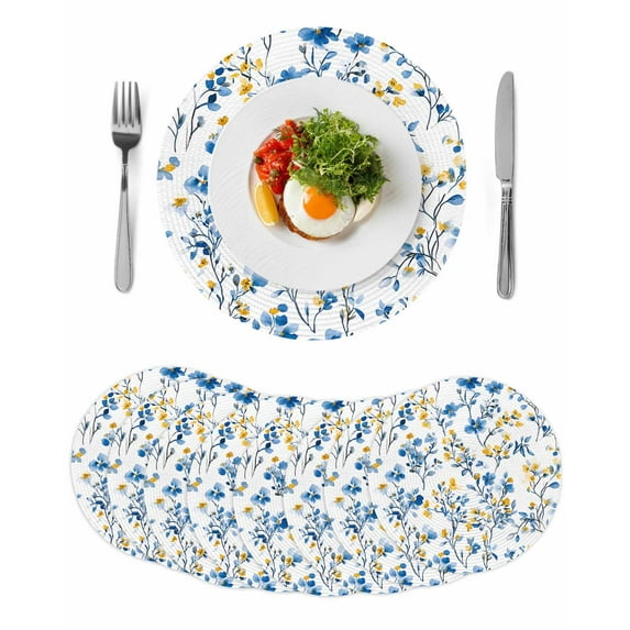 Blue Yellow Florl Print Round Table Placemats set of 8, Rustic Wild ...