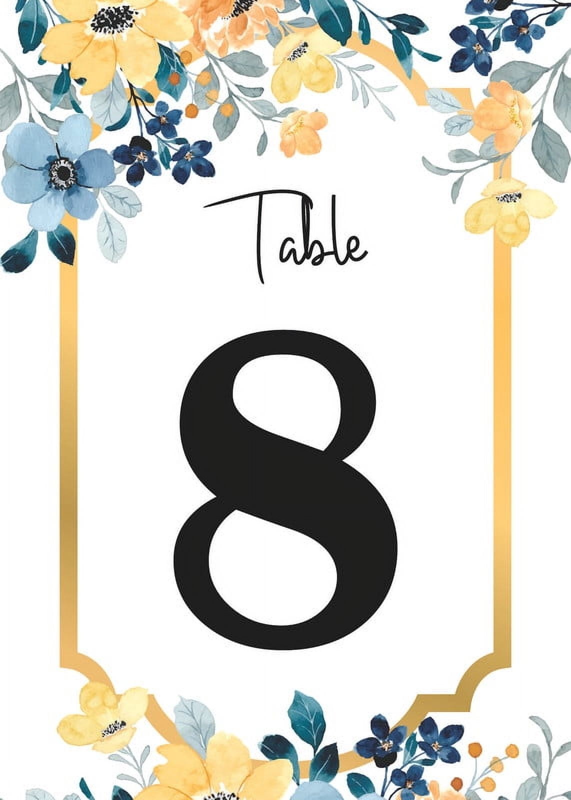 Blue Yellow Flower 41 Pieces Wedding Table Numbers Cardss 1-40 Double ...