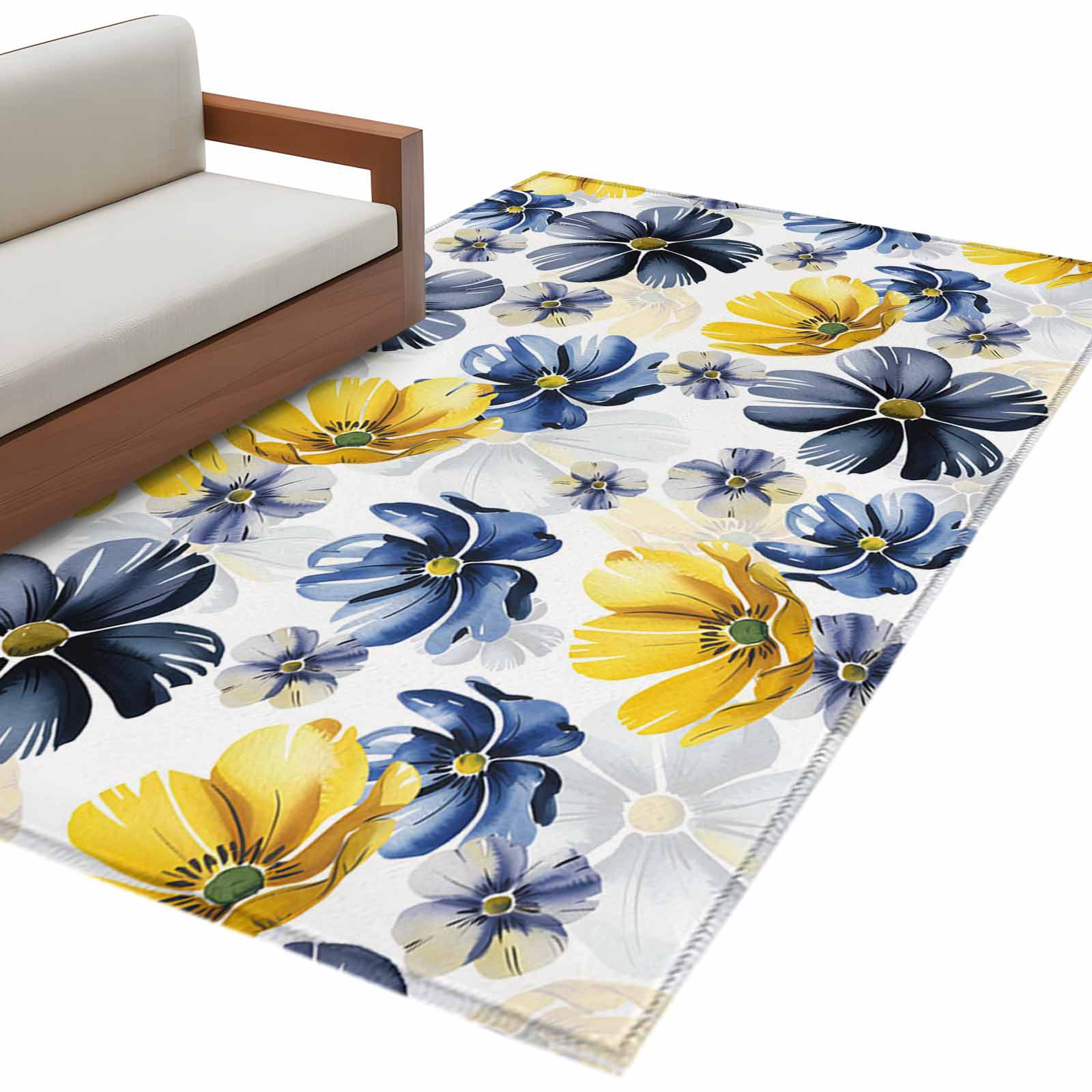 Blue Yellow Flower Area Rug Washable 3x5 Entryway Rug Non-Slip Indoor ...