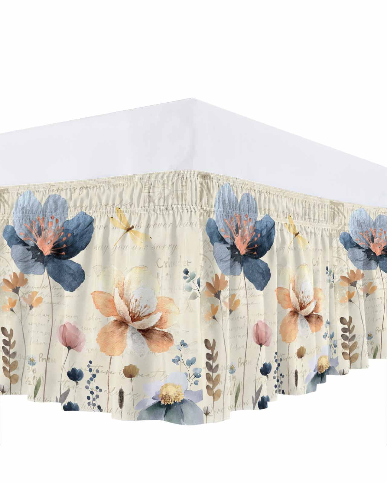 Blue Yellow Flower Bed Skirt California King Size 16 Inch Drop, Country ...