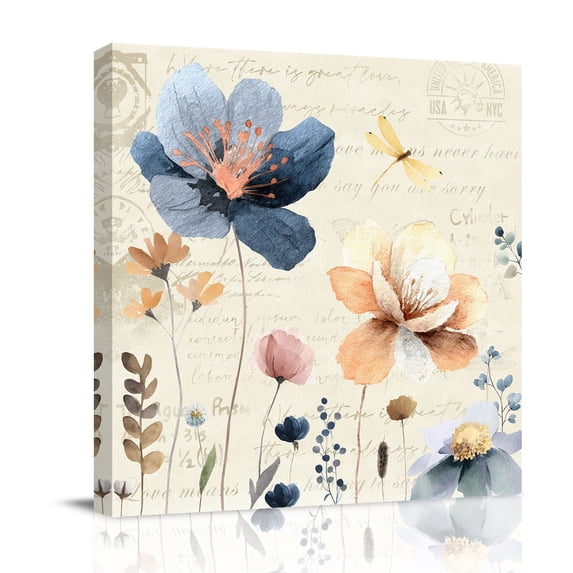 Blue Yellow Flower Canvas Wall Art for Living Room, Watercolor Country ...