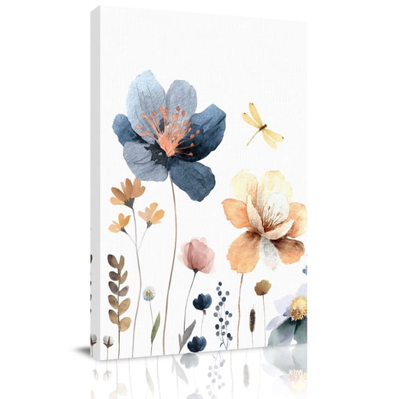 Blue Yellow Flower Canvas Wall Art for Living Room, Watercolor Spring ...