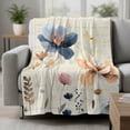Blue Yellow Flower Fleece Throw Blanket Watercolor Country Yellow Blue ...